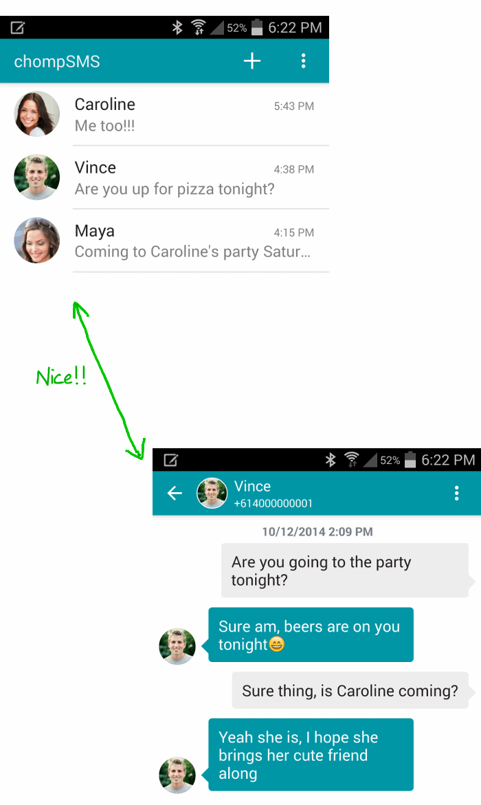 As well as all the features of the built-in Messaging app, Chomp has ...