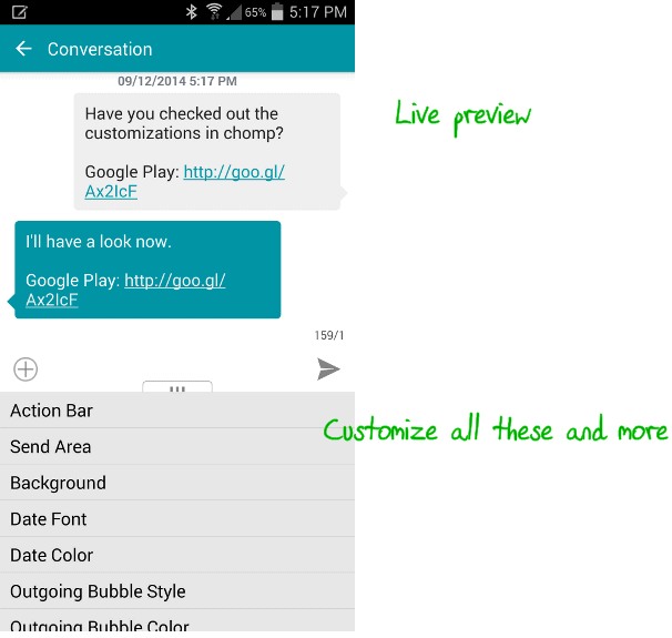 As well as all the features of the built-in Messaging app, Chomp has ...